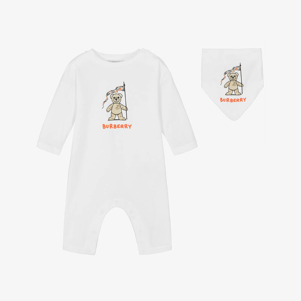 Burberry - White Cotton Babysuit Gift Set | Childrensalon