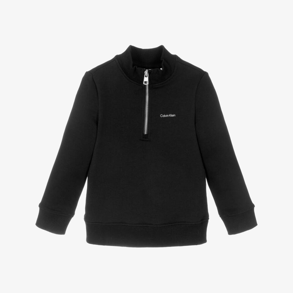 Calvin Klein - Boys Black Cotton Quarter-Zip Sweatshirt | Childrensalon
