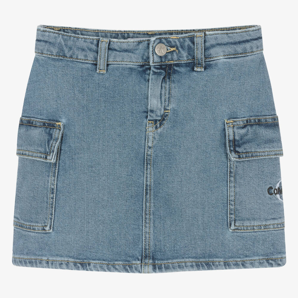Calvin Klein - Girls Blue Denim Cargo Skirt | Childrensalon