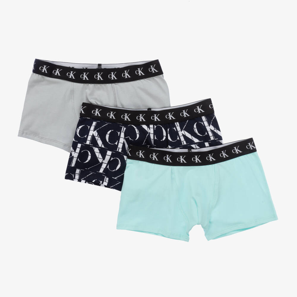 Calvin Klein - Grey & Blue Cotton Boxer Shorts (3 Pack) | Childrensalon