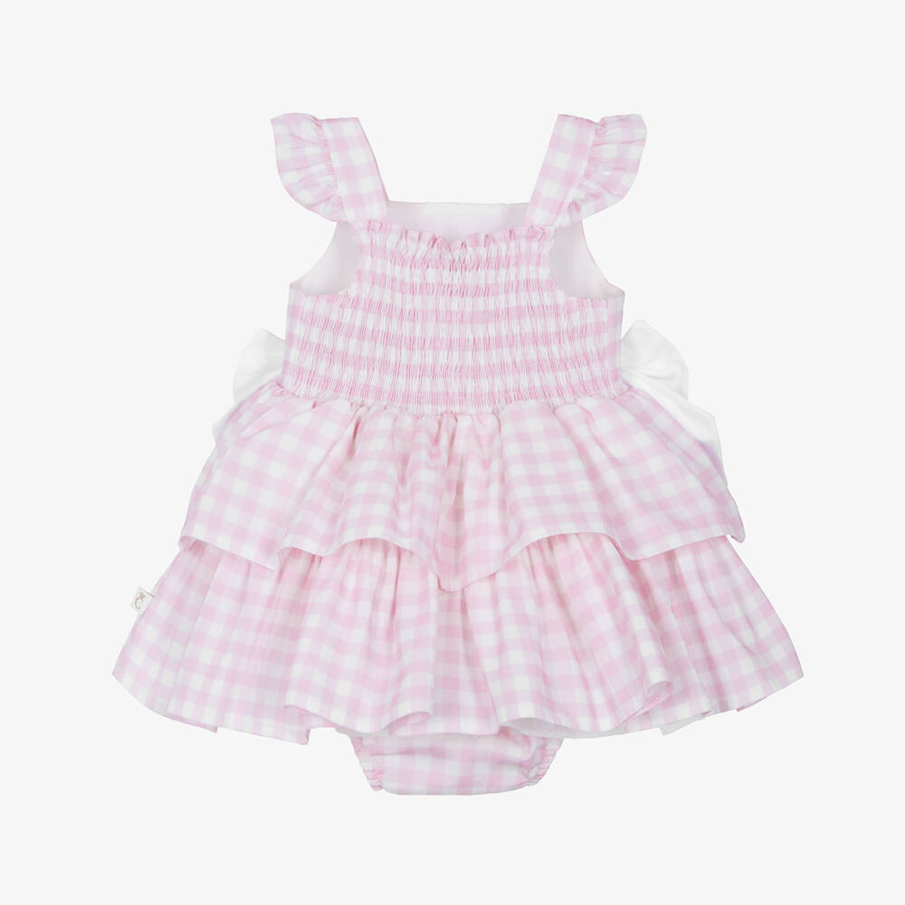 Caramelo Kids - Baby Girls Pink & White Gingham Cotton Dress ...