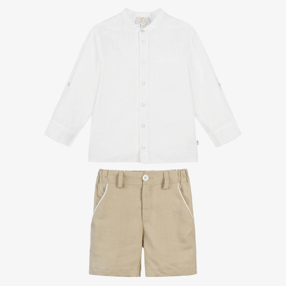 Caramelo Kids - Boys Beige Cotton & Linen Shorts Set | Childrensalon