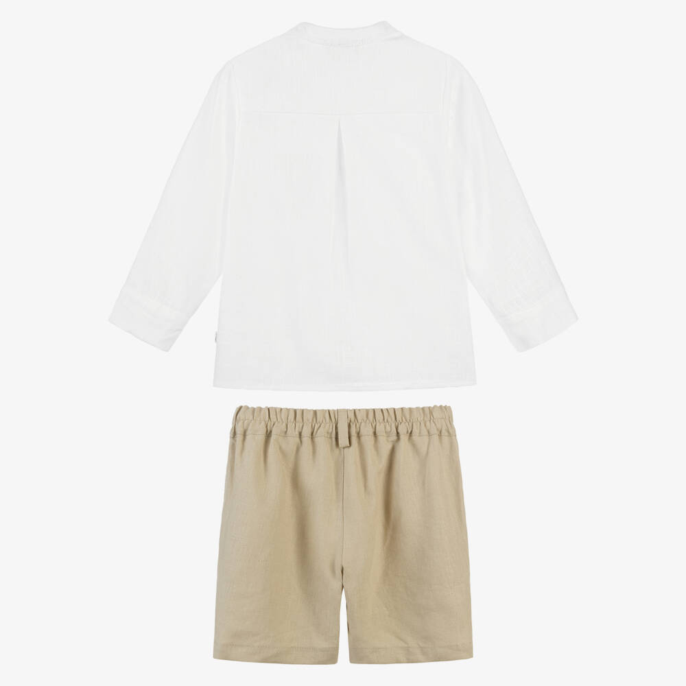 Caramelo Kids - Boys Beige Cotton & Linen Shorts Set | Childrensalon