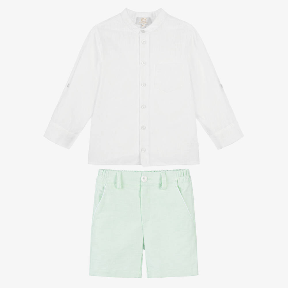 Caramelo Kids - Boys Mint Green Cotton & Linen Shorts Set | Childrensalon