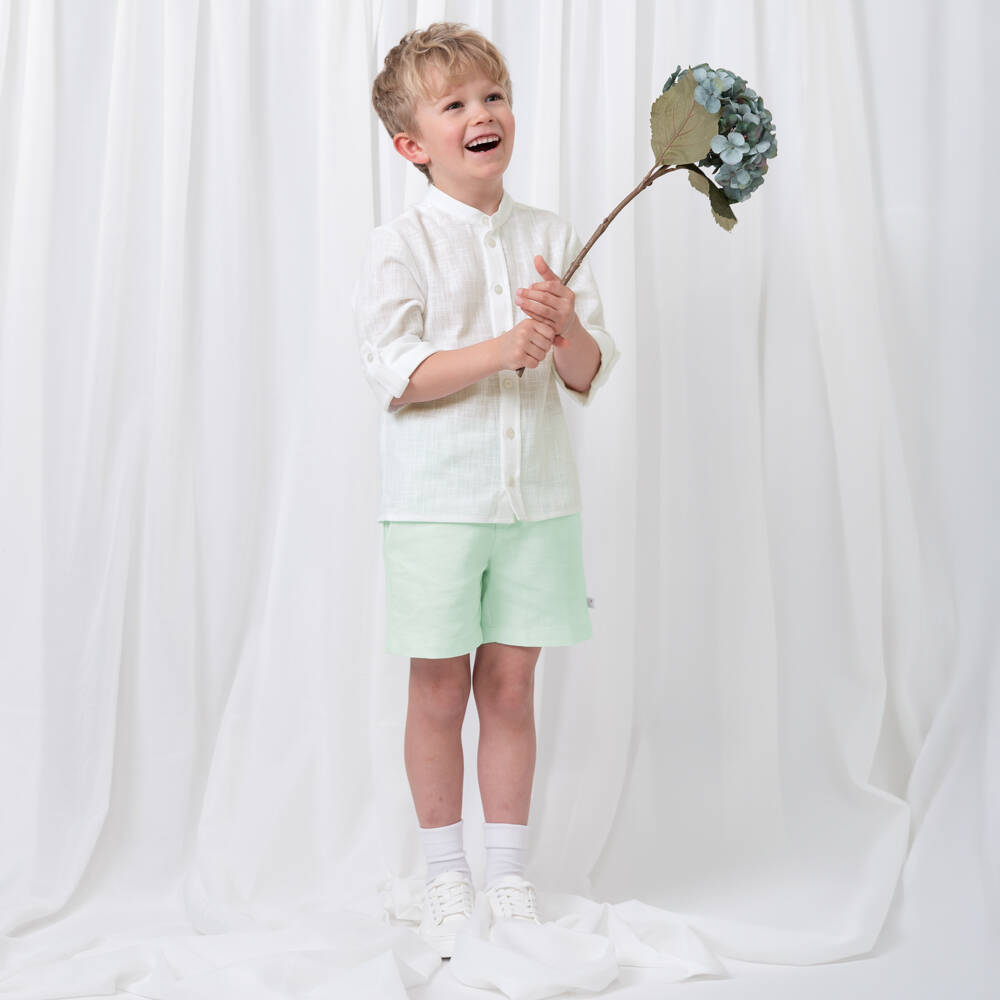 Caramelo Kids - Boys Mint Green Cotton & Linen Shorts Set | Childrensalon