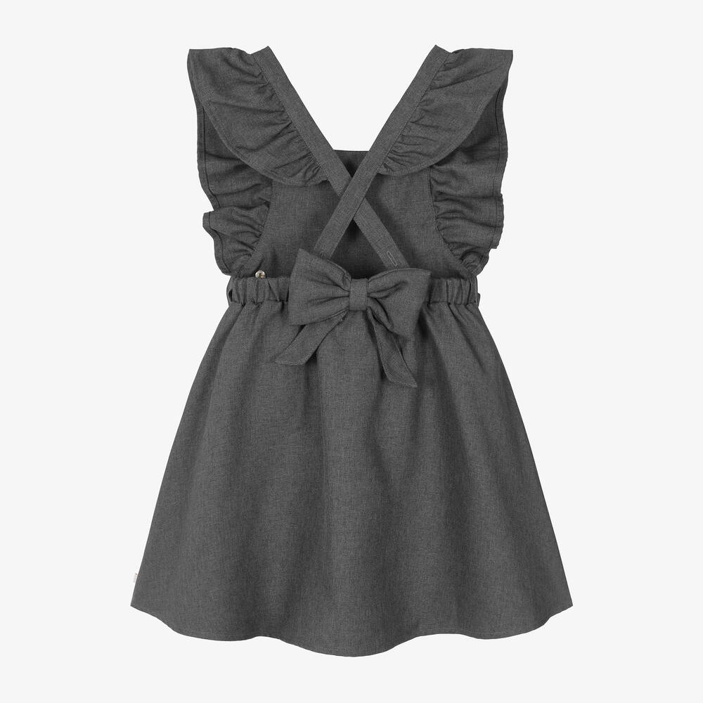 Caramelo Kids - Girls Grey Ruffle Pinafore Dress | Childrensalon