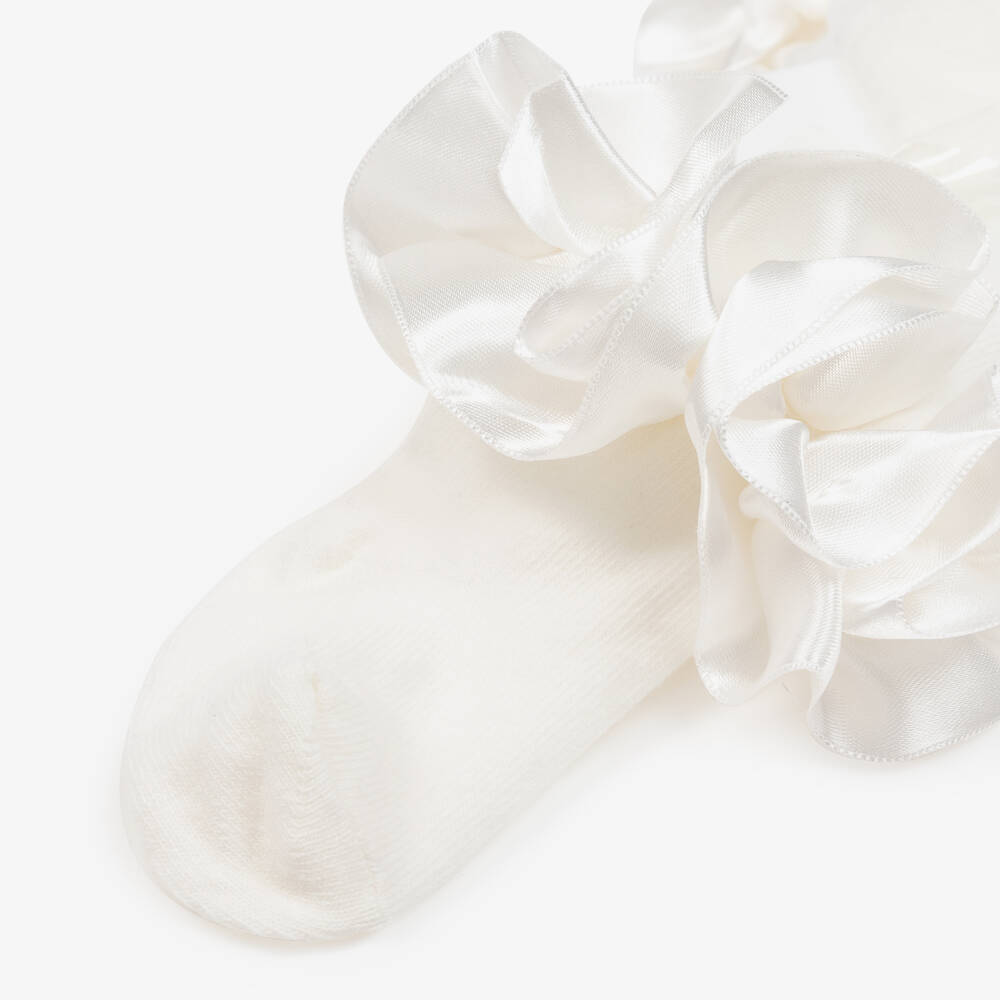 Caramelo Kids - Girls Ivory Cotton Ruffle Tights | Childrensalon