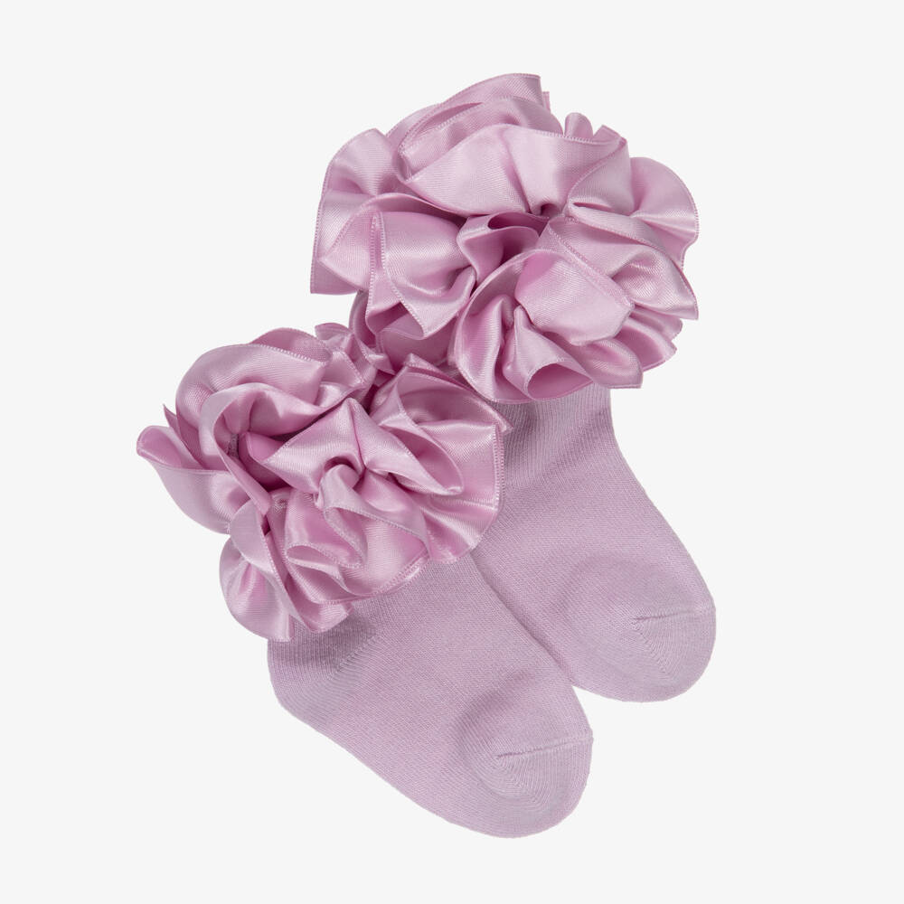 Caramelo Kids - Girls Lilac Cotton Ruffle Socks | Childrensalon