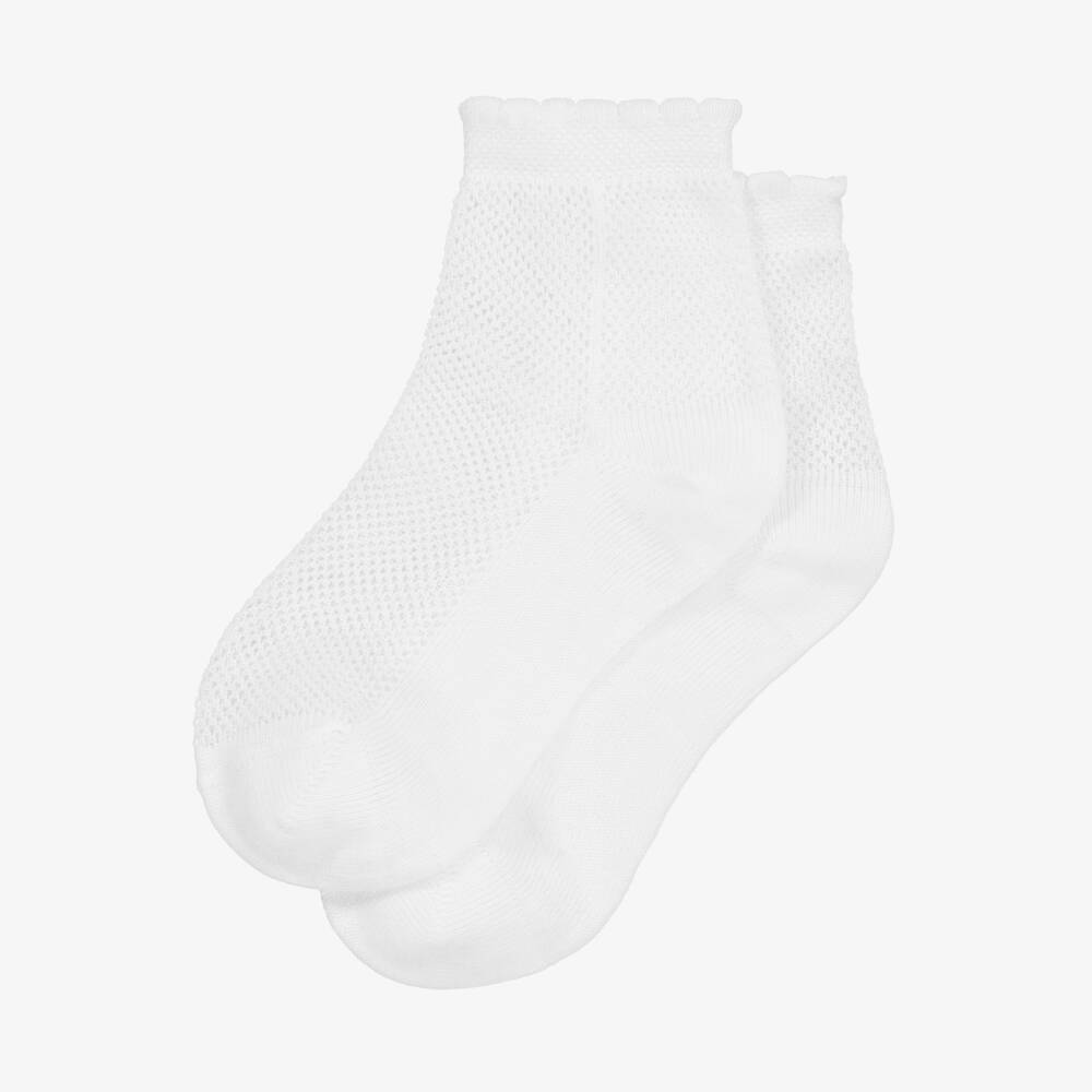 Carlomagno - Girls White Cotton Mesh Socks | Childrensalon