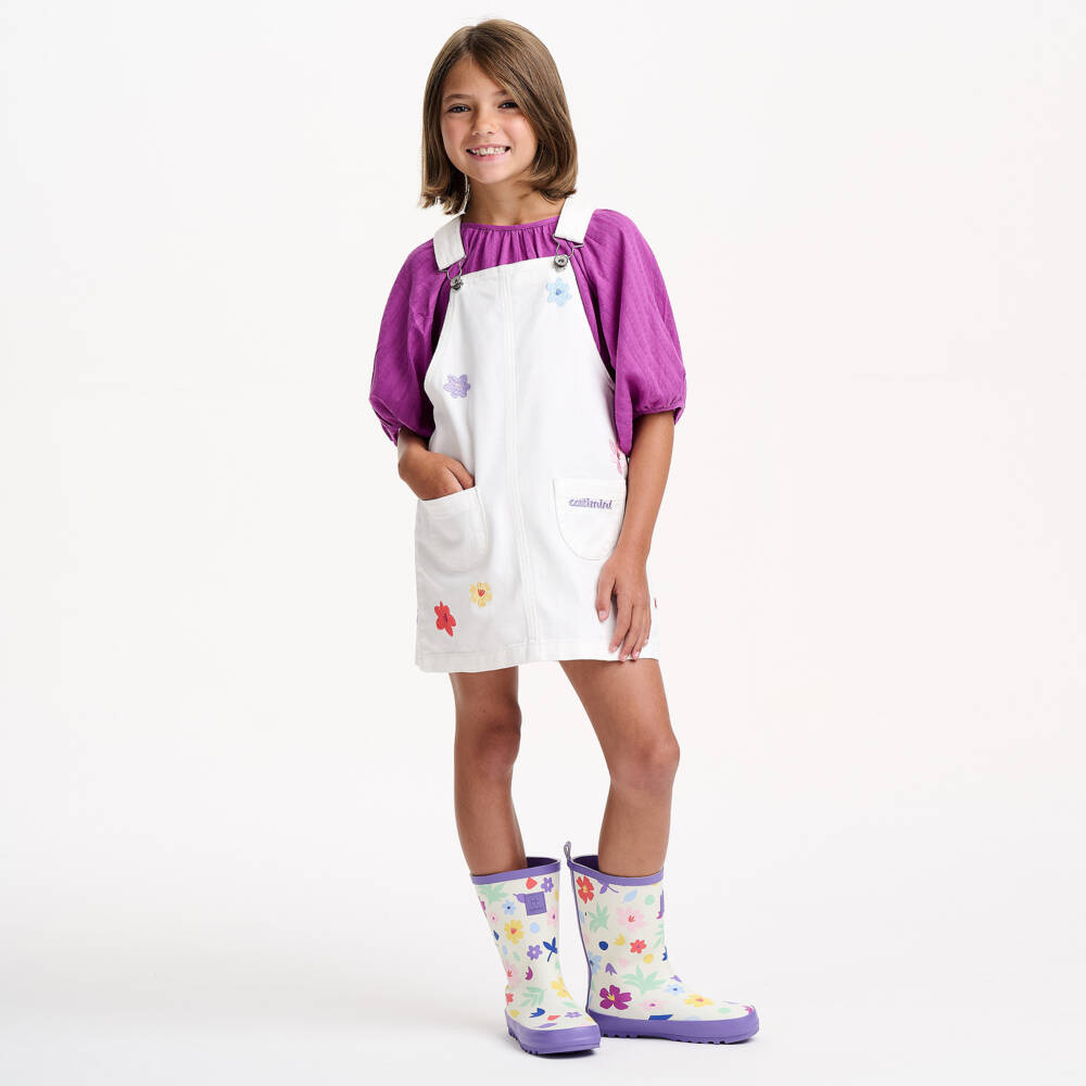 Catimini - Girls White Denim Dungaree Pinafore Dress | Childrensalon