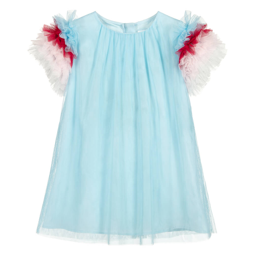 Blue Tulle Ruffle Sleeve Dress | Childrensalon