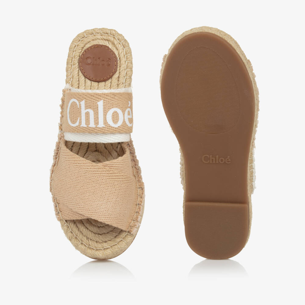 Chloé - Girls Beige Webbed Logo Sliders | Childrensalon
