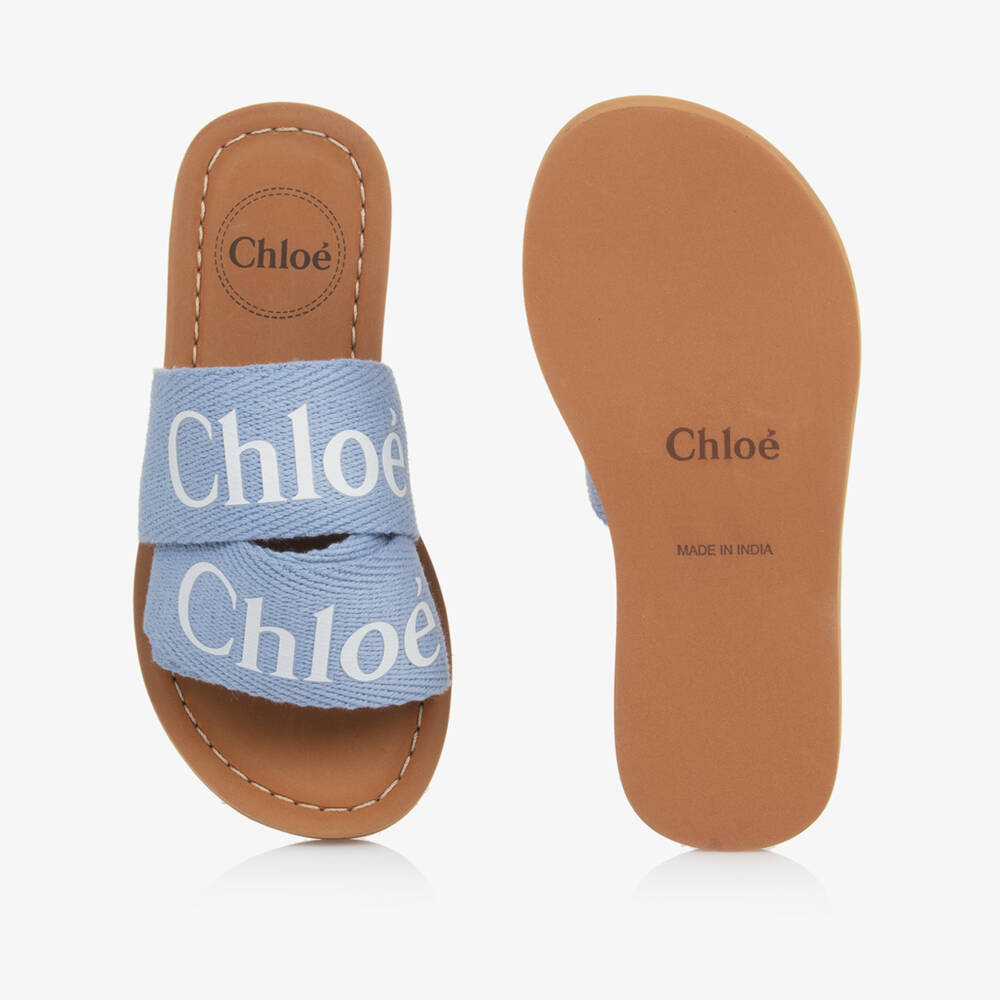Chloé - Girls Blue Webbed Logo Sliders | Childrensalon