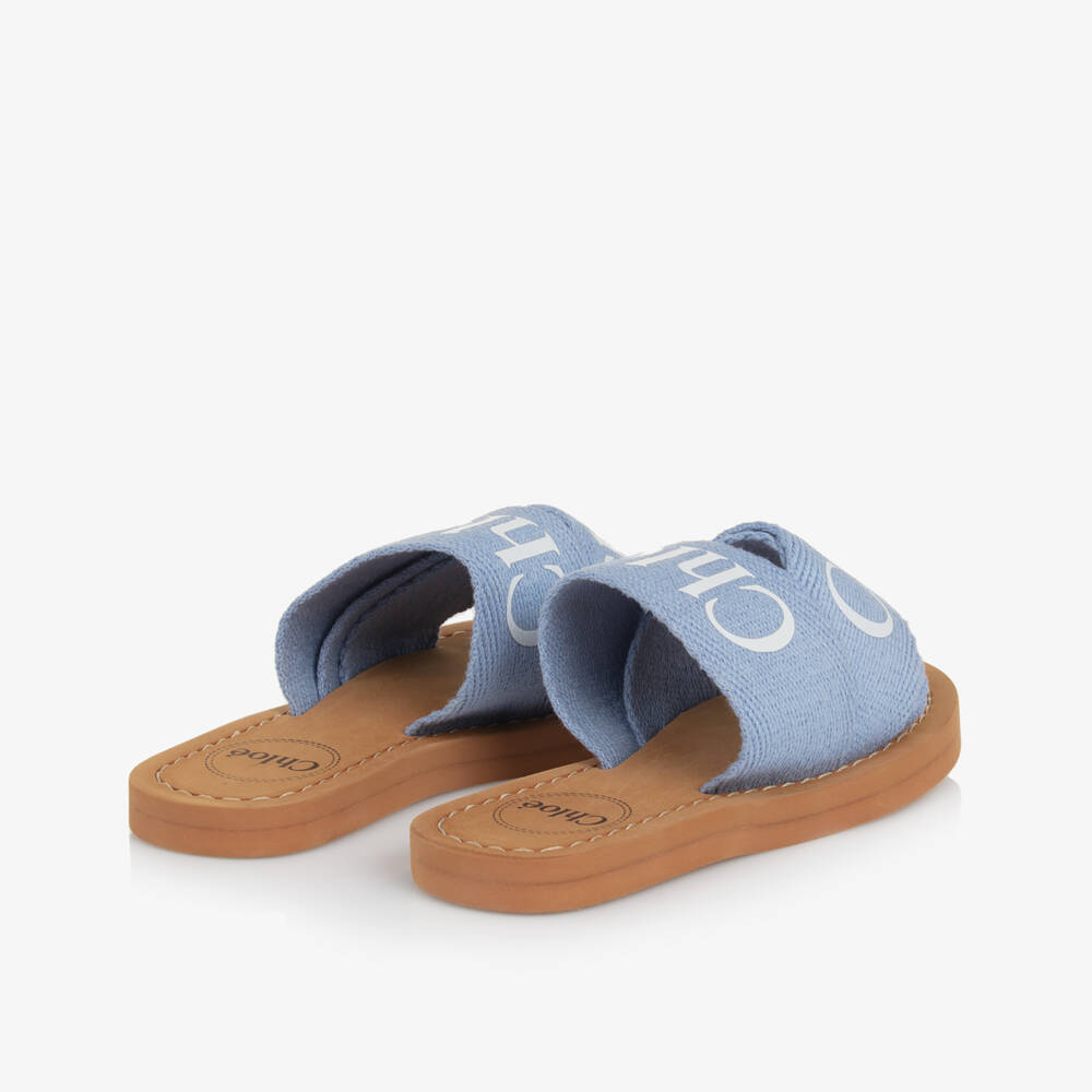 Chloé - Girls Blue Webbed Logo Sliders | Childrensalon