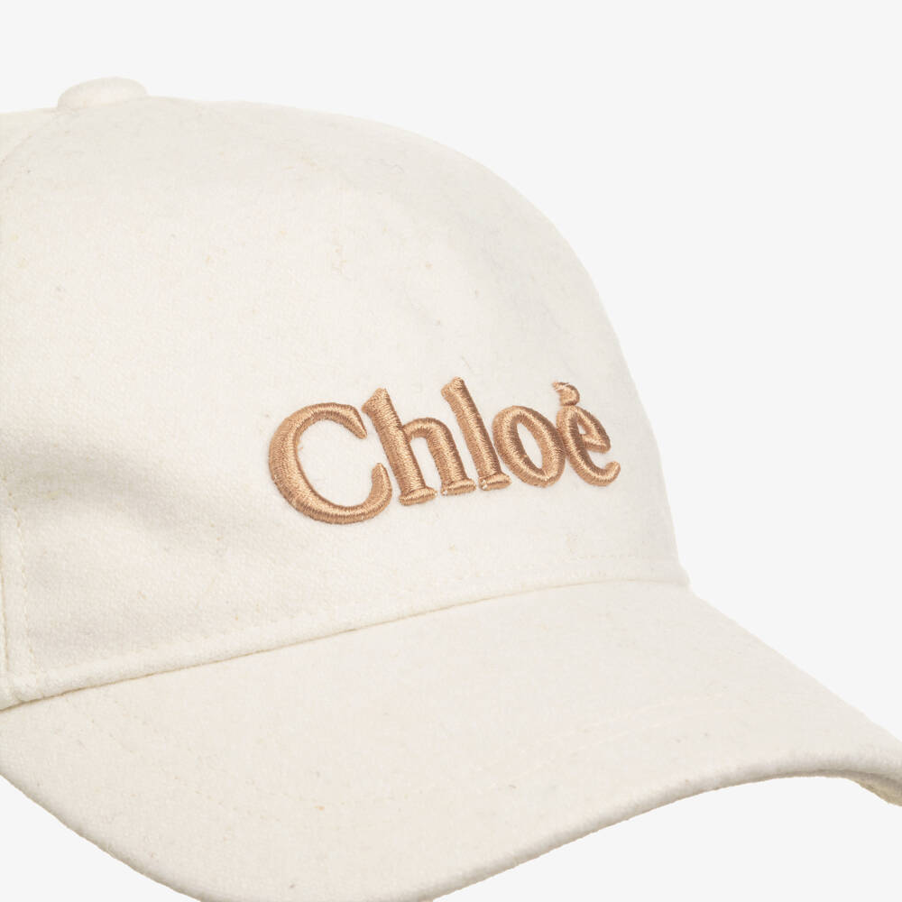 Chloé - Girls Ivory Cotton Logo Cap | Childrensalon