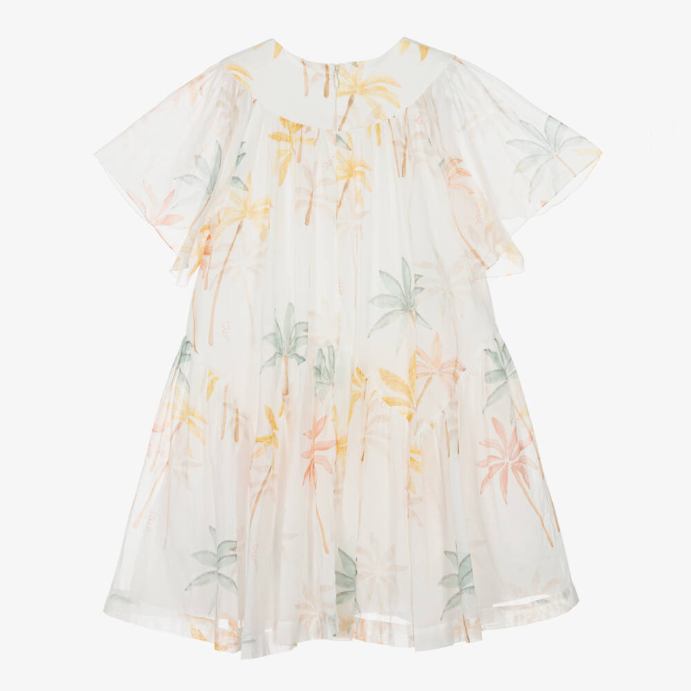 Chloé - Girls Ivory Cotton Palm Tree Dress | Childrensalon