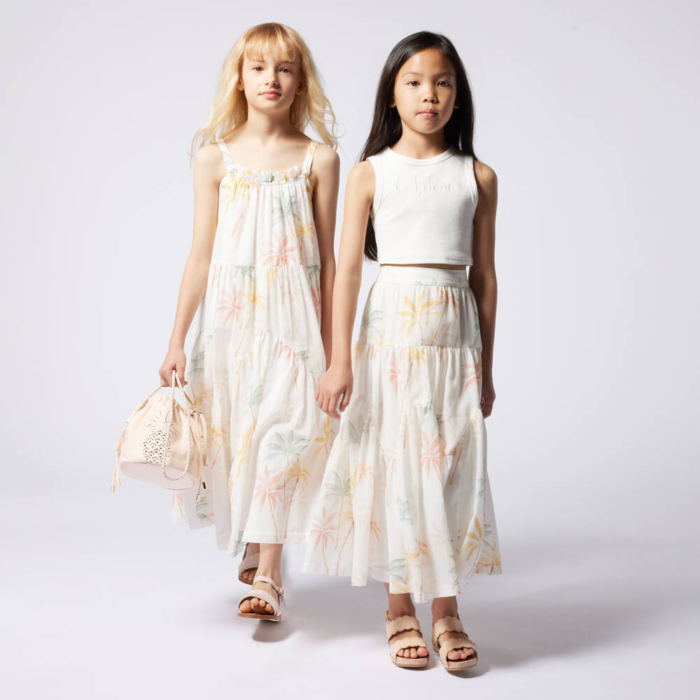 Chloé - Girls Ivory Cotton Palm Tree Dress | Childrensalon