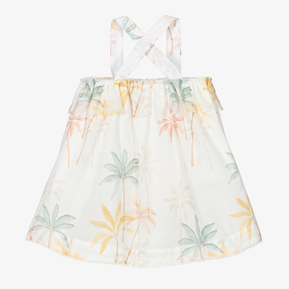 Chloé - Girls Ivory Cotton Palm Tree Dress | Childrensalon