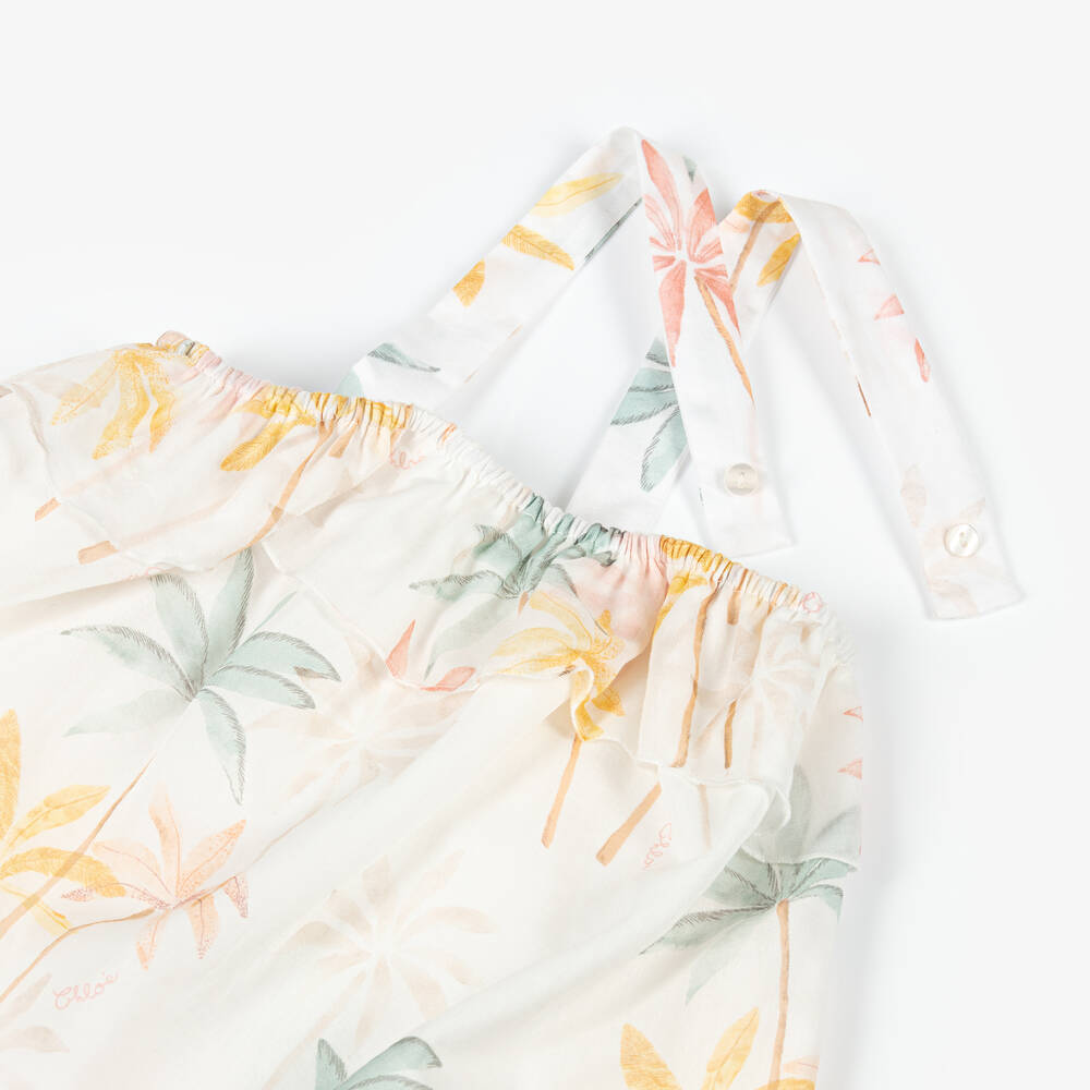 Chloé - Girls Ivory Cotton Palm Tree Dress | Childrensalon