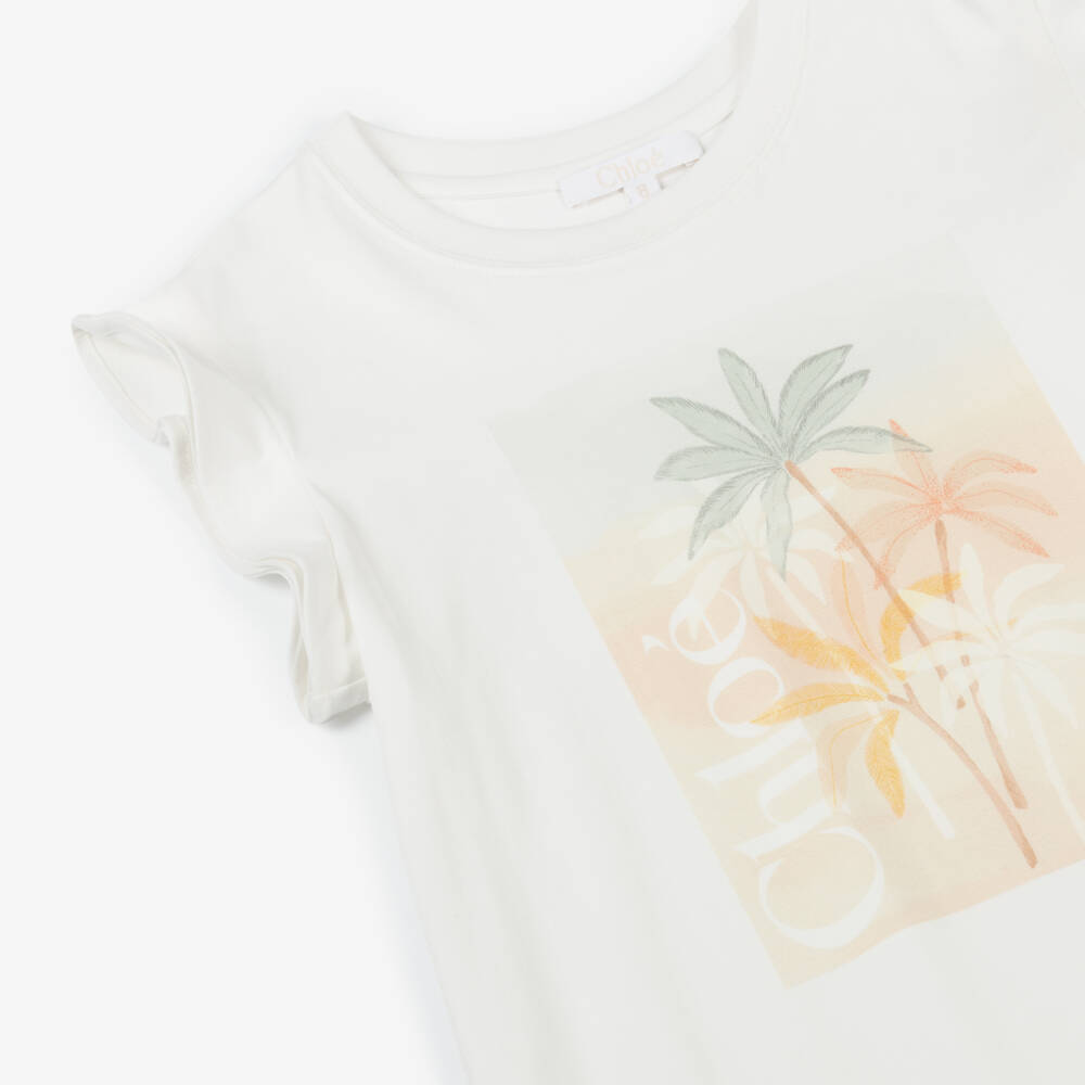 Chloé - Girls Ivory Cotton Palm Tree Print Dress | Childrensalon