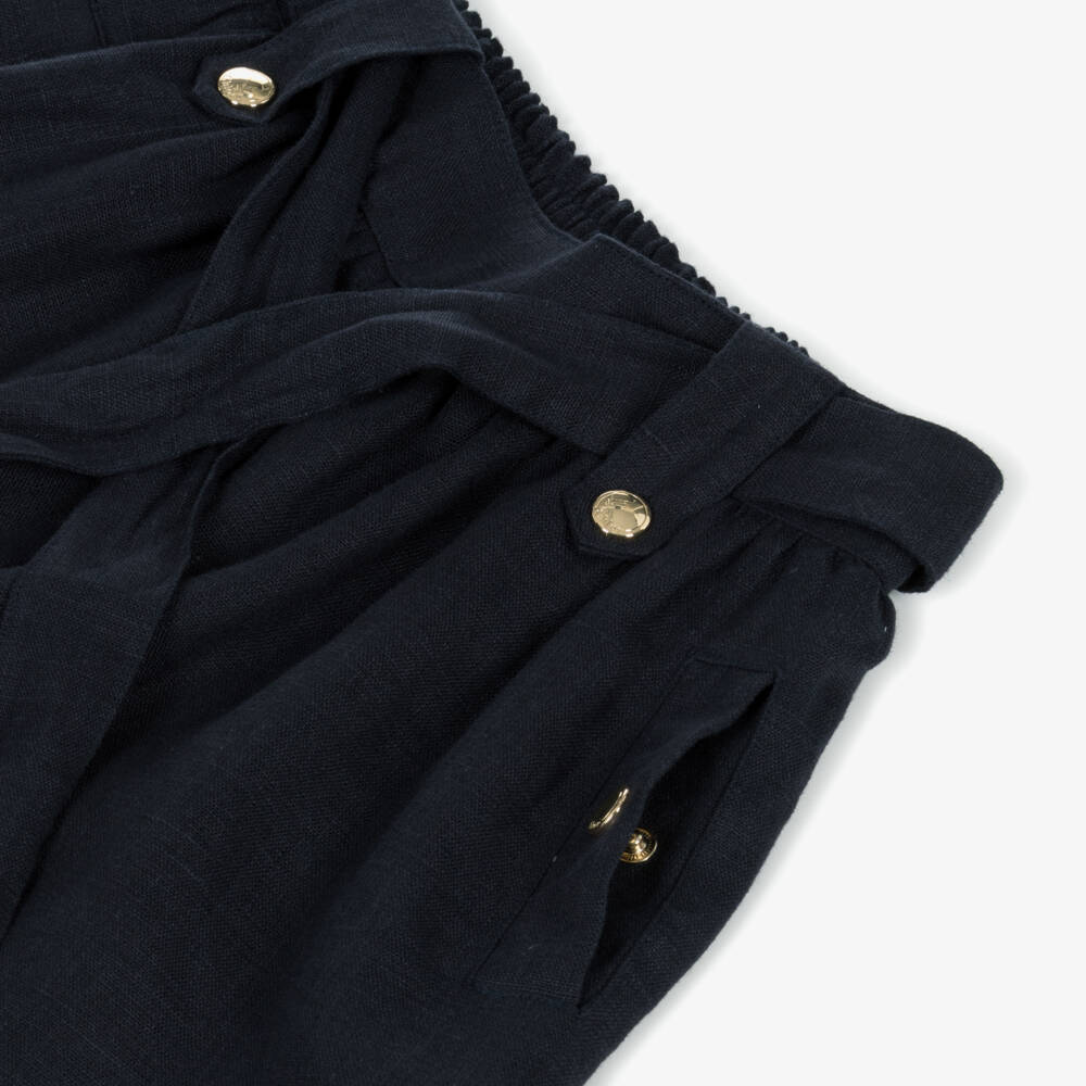 Chloé - Girls Navy Blue Linen Shorts | Childrensalon