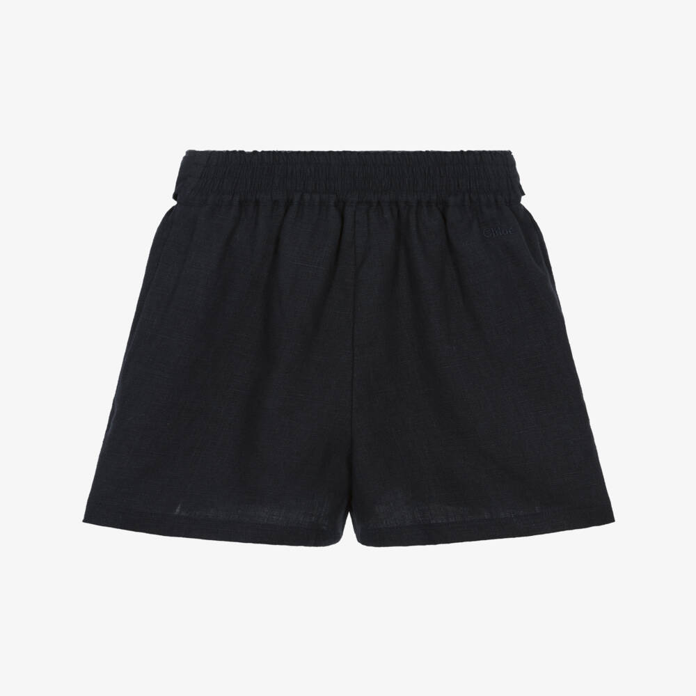 Chloé - Girls Navy Blue Linen Shorts | Childrensalon