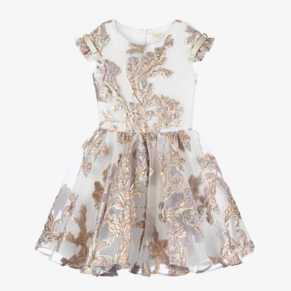 David Charles - Girls Purple & Gold Organza Dress | Childrensalon