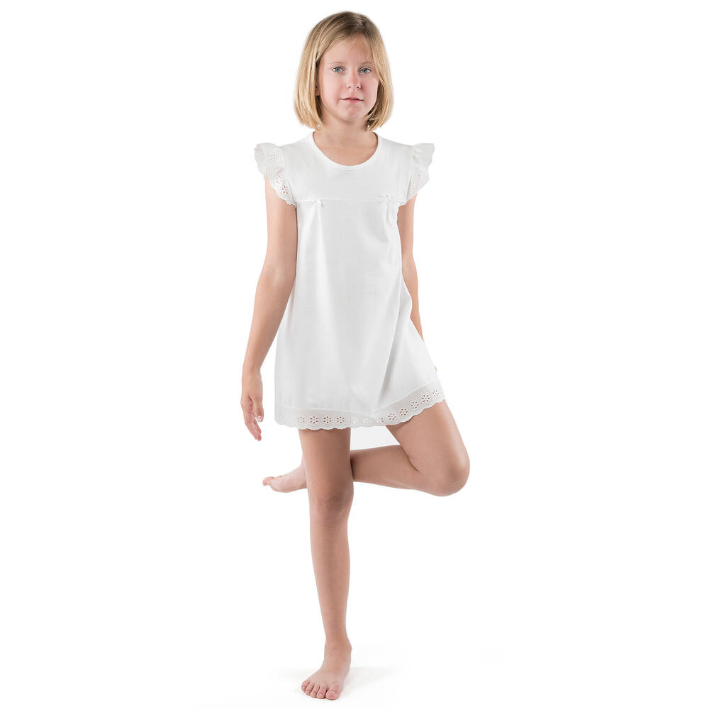 Diacar - Girls White Cotton Nightie | Childrensalon