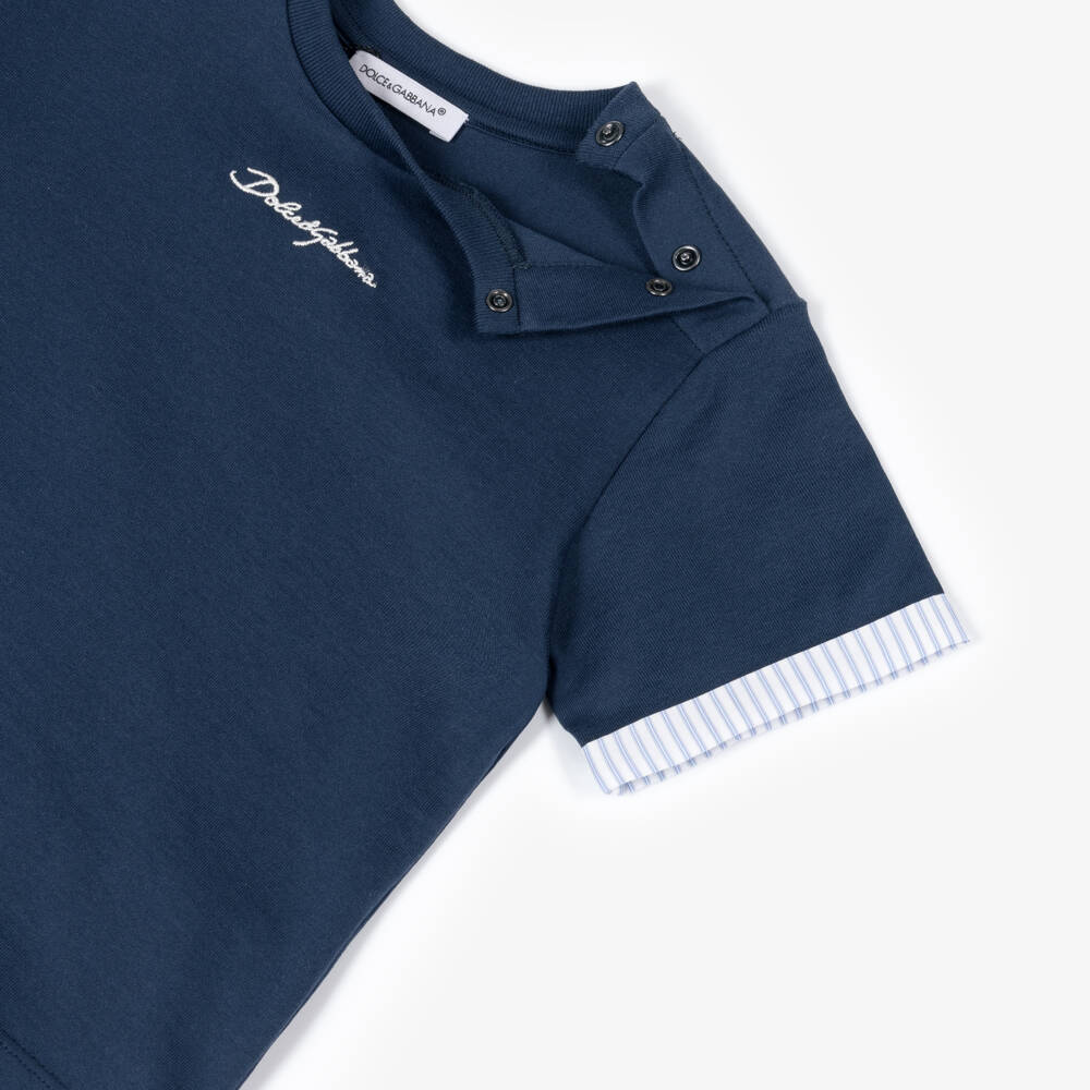 Dolce & Gabbana - Baby Boys Navy Blue Script Logo Cotton T-Shirt ...