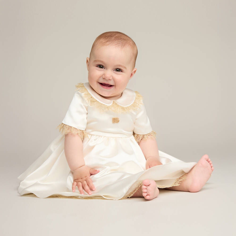 Dolce & Gabbana - Baby Girls Ivory Silk & Lace Dress | Childrensalon