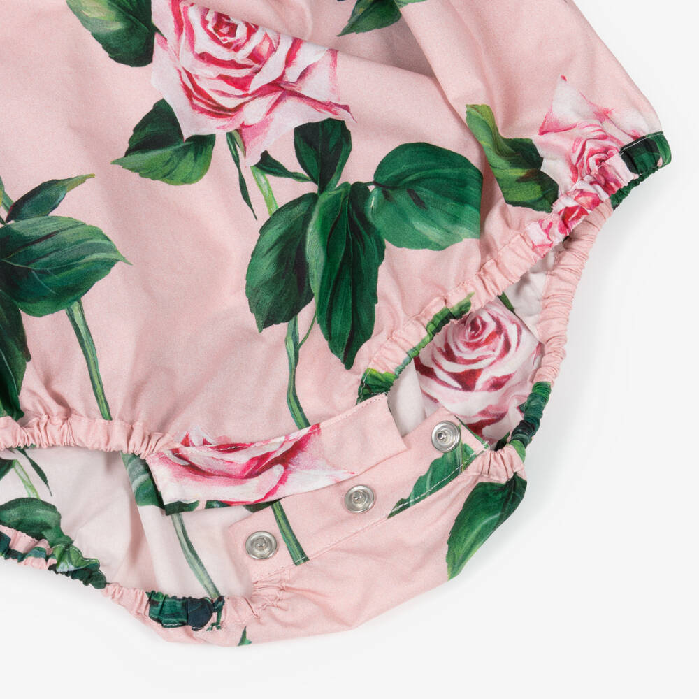 Dolce & Gabbana - Baby Girls Pink Cotton Roses Shortie | Childrensalon