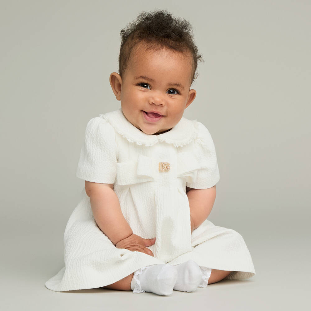 Dolce & Gabbana - Baby Girls White Bow Dress | Childrensalon