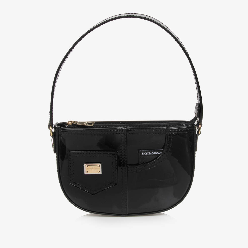 Dolce & Gabbana - Girls Black Patent Leather Handbag (18cm) | Childrensalon