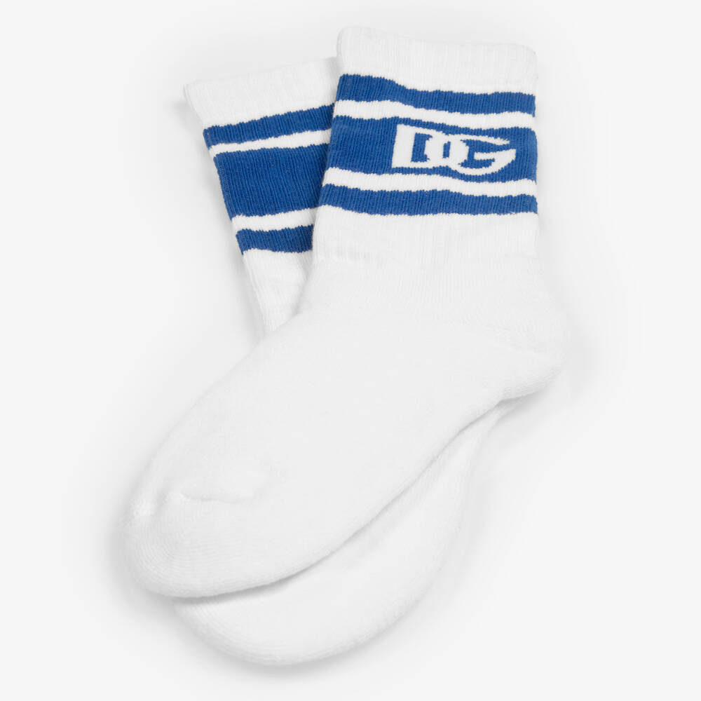 Dolce & Gabbana - White & Blue Cotton DG Logo Socks | Childrensalon