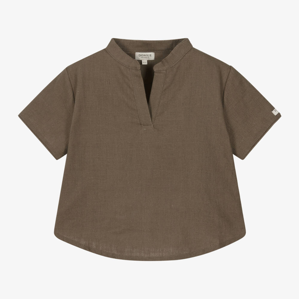 Donsje - Boys Brown Linen Shirt | Childrensalon