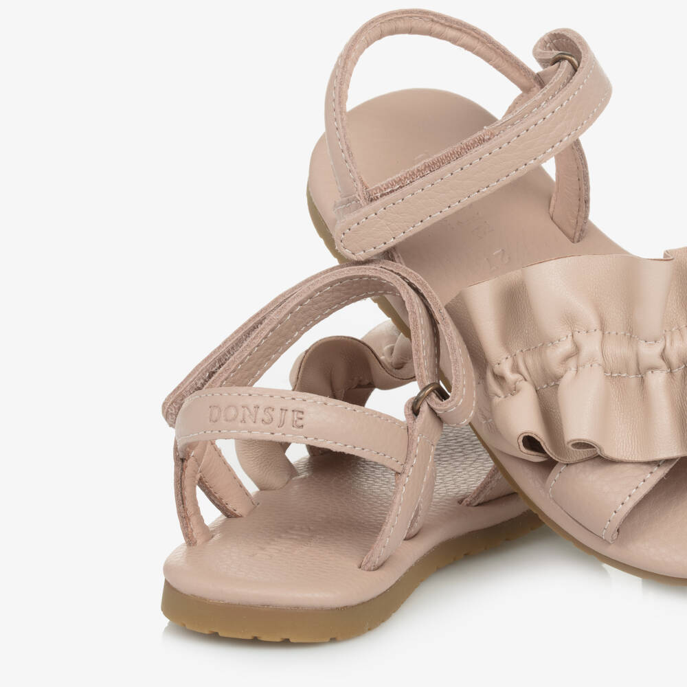 Donsje - Girls Pink Leather Ruffle Sandals | Childrensalon