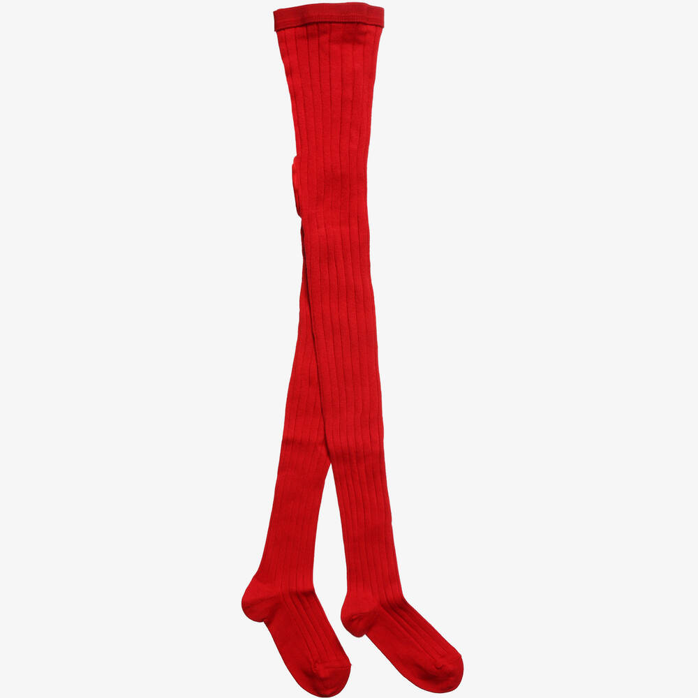 Luxury Red Cotton Ribbed Tights | Childrensalon