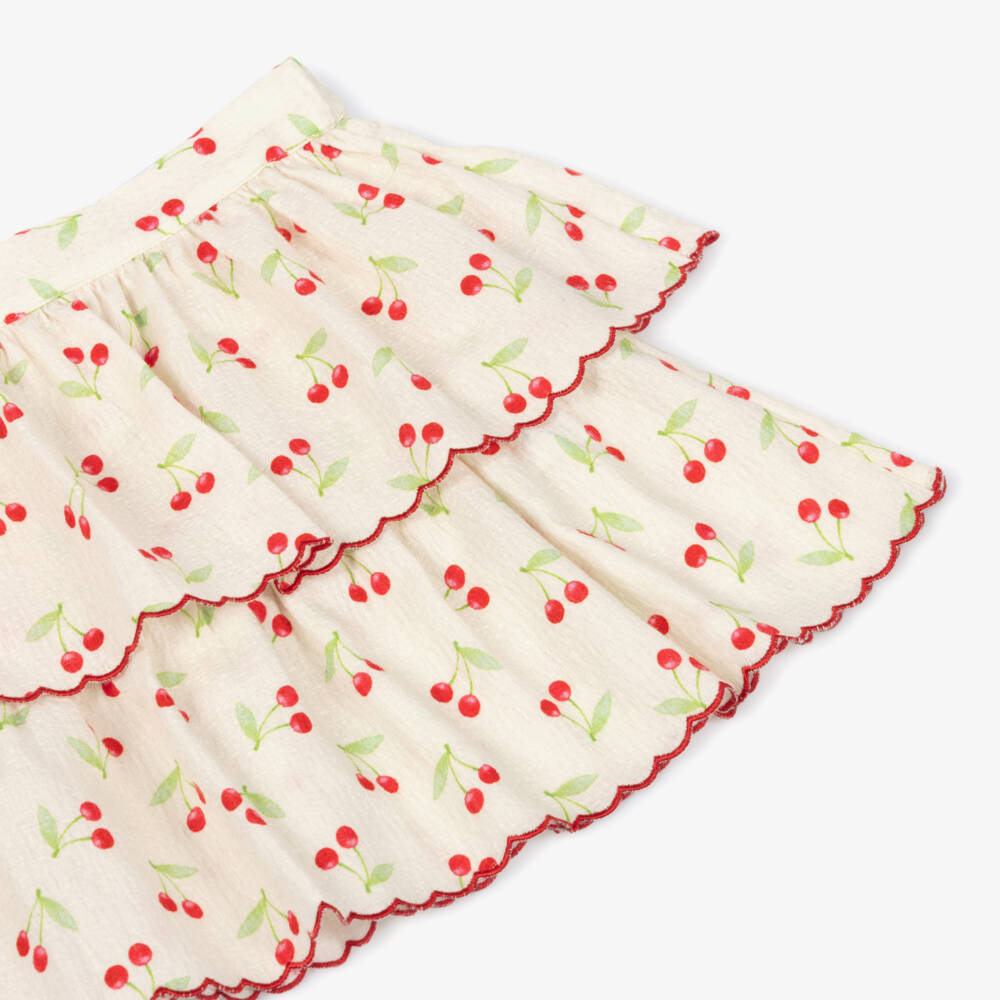 Dr. Kid - Girls Ivory Cotton Cherry Skirt | Childrensalon