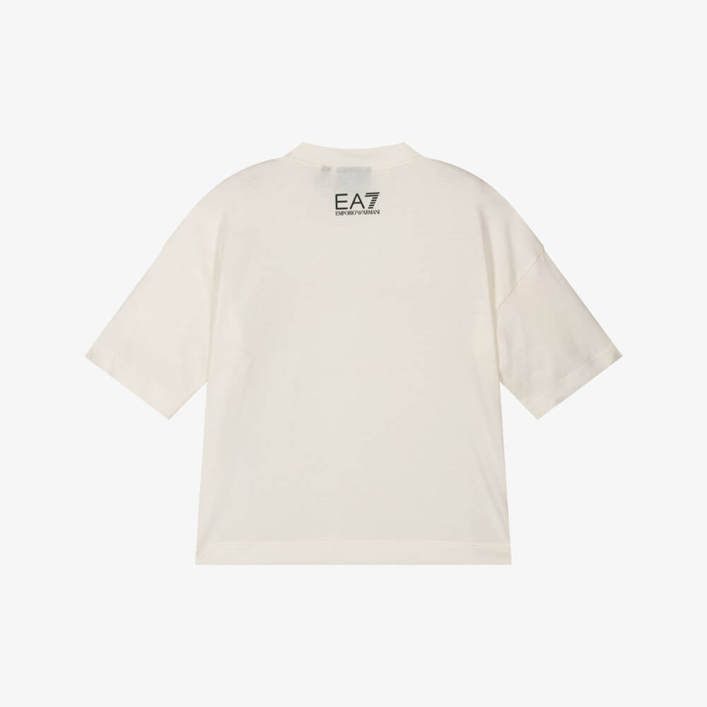 EA7 Emporio Armani - Boys Ivory EA7 Stripe Cotton T-Shirt | Childrensalon