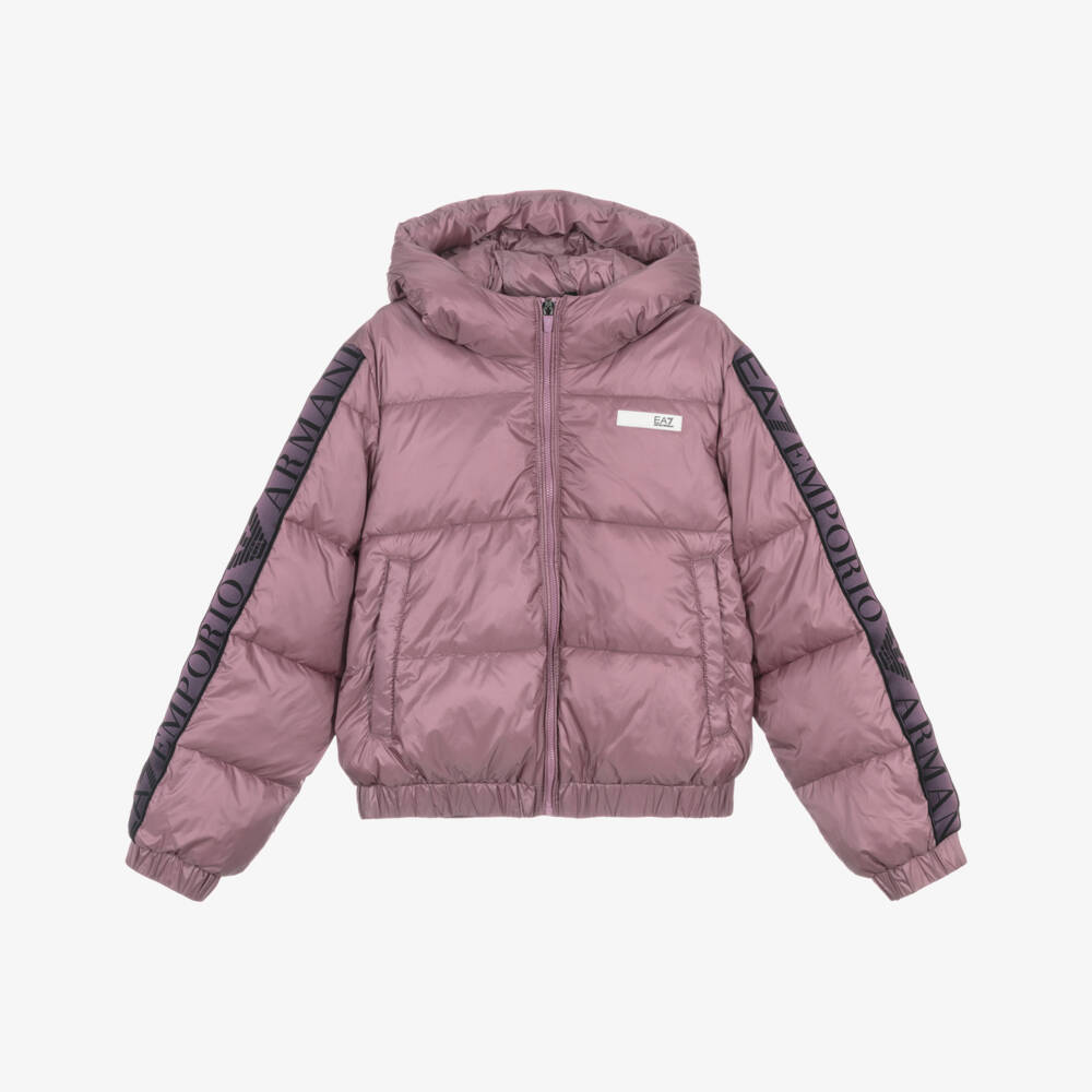 EA7 Emporio Armani - Girls Dusky Pink EA7 Puffer Jacket with Logo ...