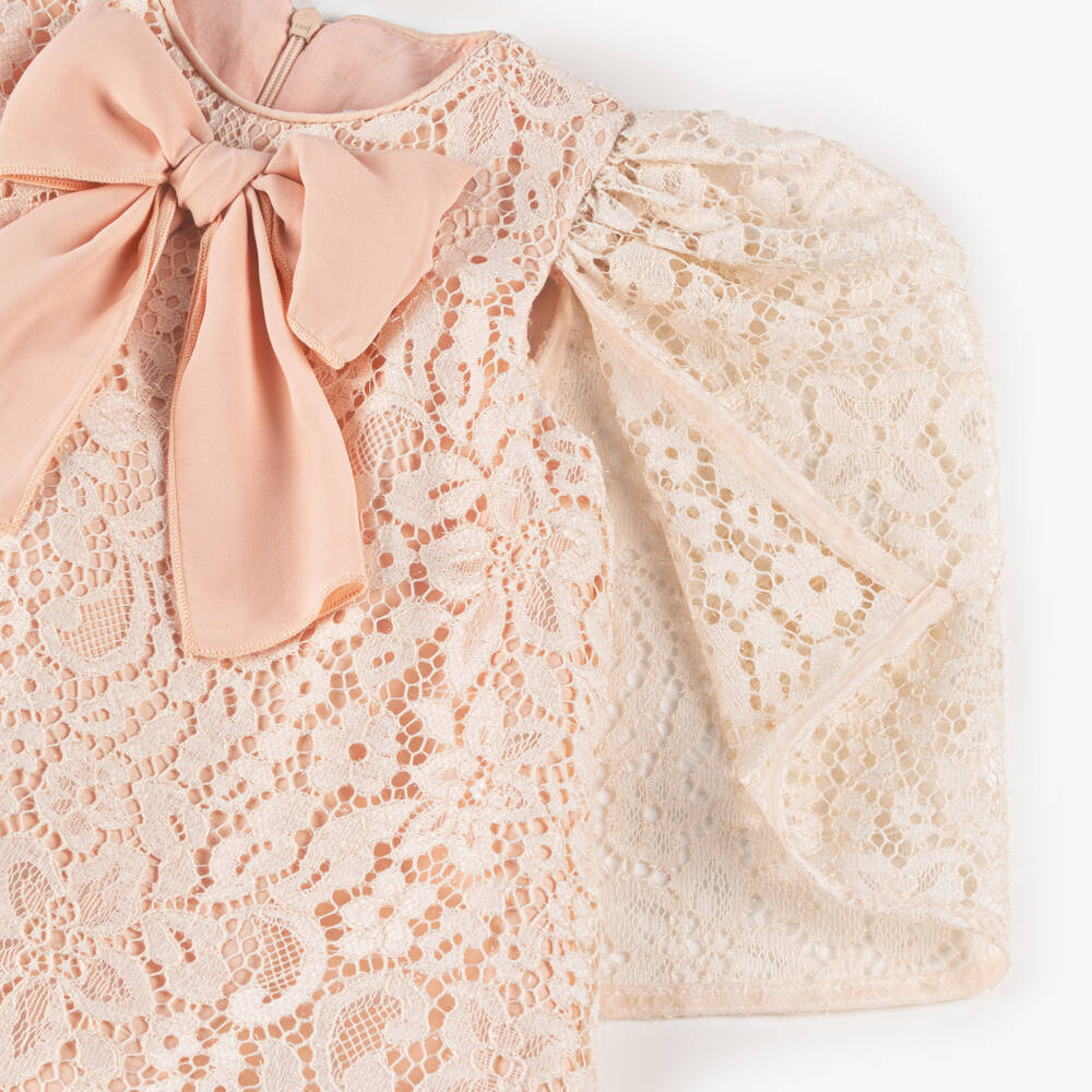 EIRENE - Baby Girls Pink Lace & Chiffon Bow Dress | Childrensalon
