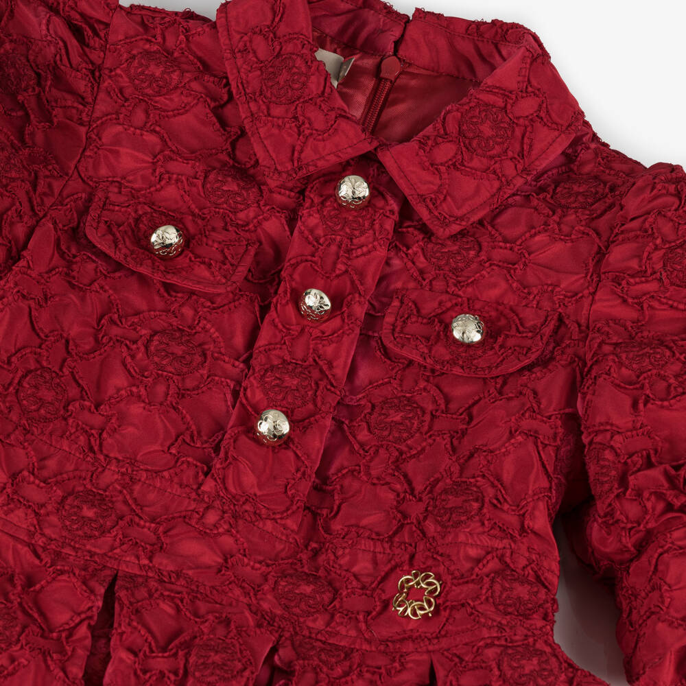 Elie Saab - Girls Red Satin Dress with 3D Pattern & Embroidered Logos ...