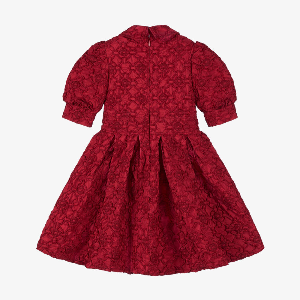 Elie Saab - Girls Red Satin Dress with 3D Pattern & Embroidered Logos ...
