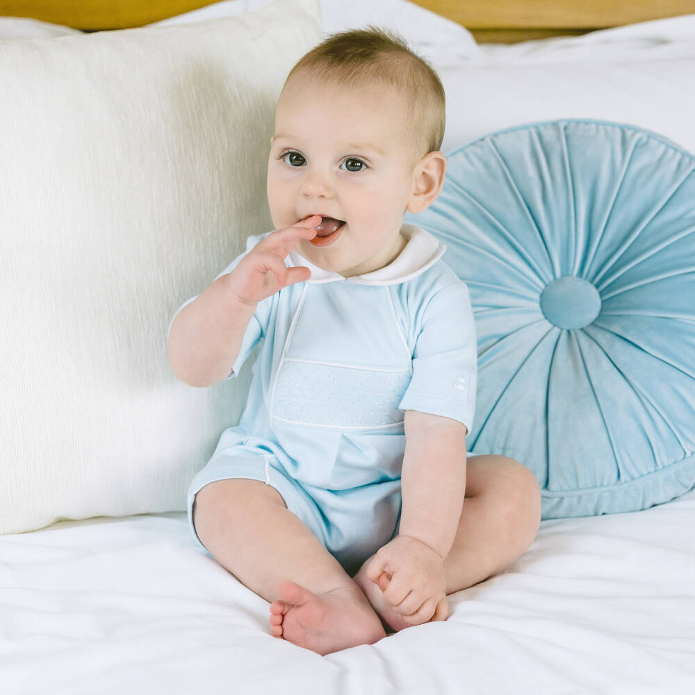 Emile et Rose - Baby Boys Blue Cotton Embroidered Shortie | Childrensalon