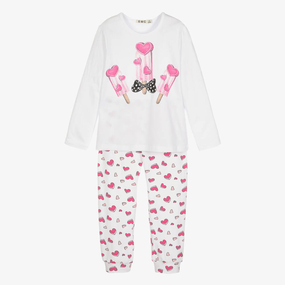 Everything Must Change - Girls White & Pink Cotton Long Pyjamas ...