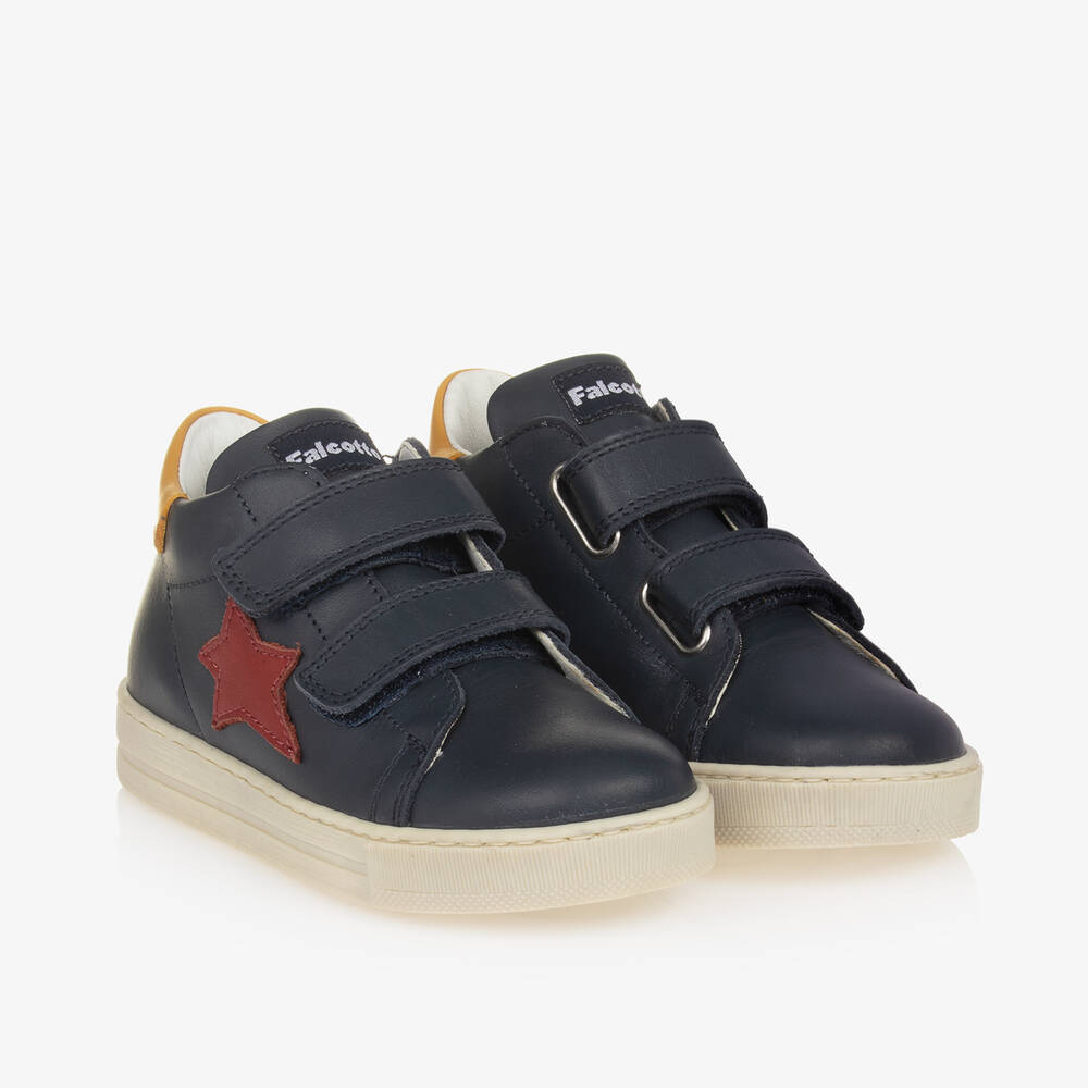 Falcotto by Naturino - Boys Navy Blue Leather Velcro Trainers | Childrensalon