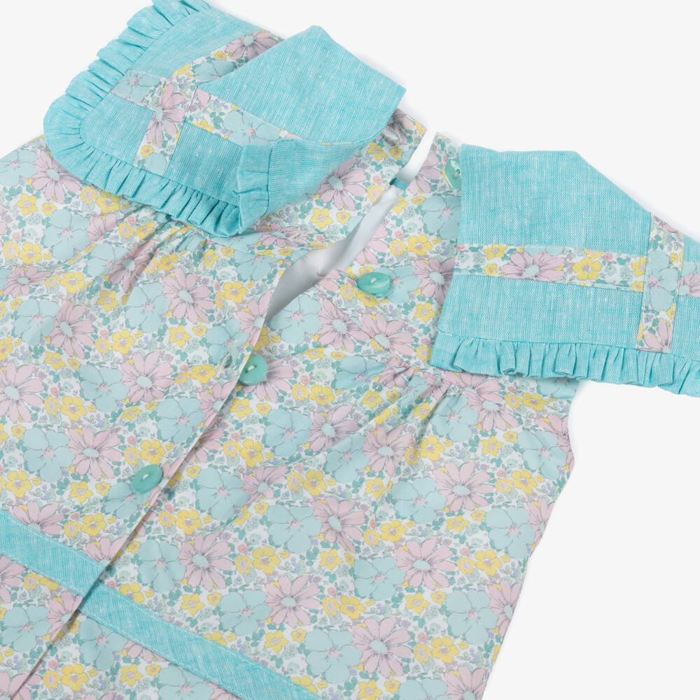 Foque - Baby Girls Blue Floral Cotton Dress | Childrensalon