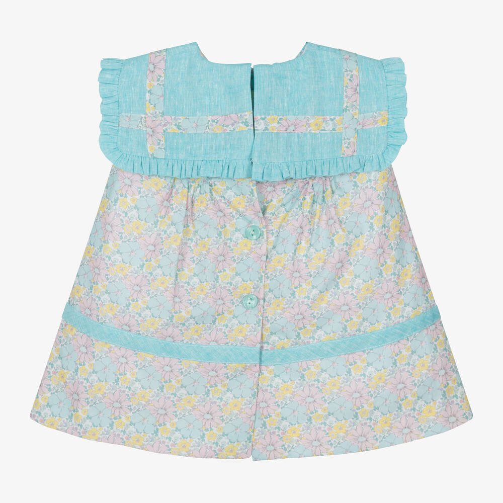 Foque - Baby Girls Blue Floral Cotton Dress | Childrensalon