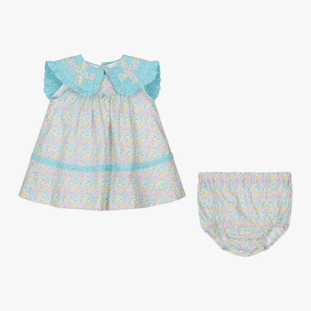Foque - Baby Girls Blue Floral Cotton Dress | Childrensalon