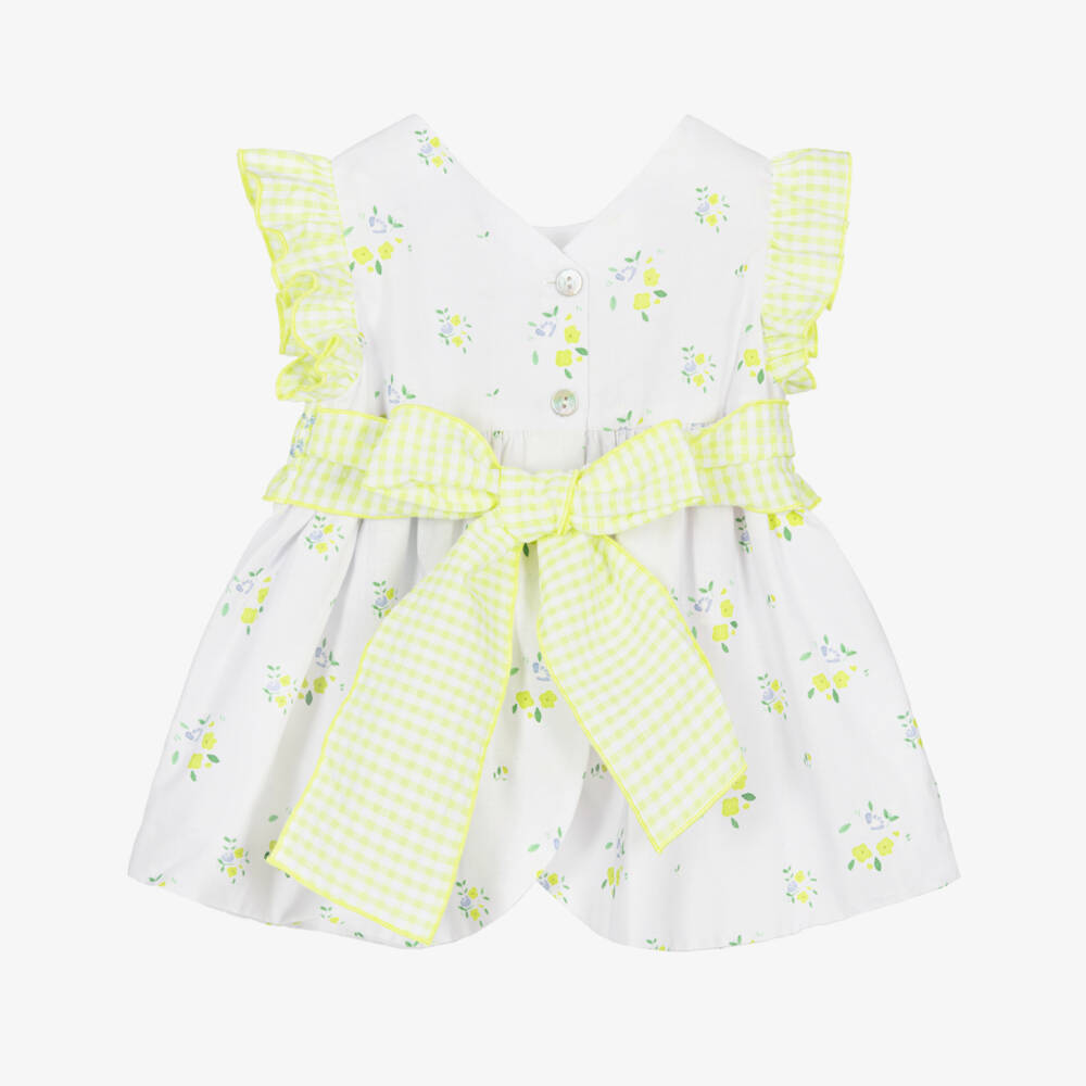 Foque - Baby Girls White & Yellow Cotton Dress | Childrensalon
